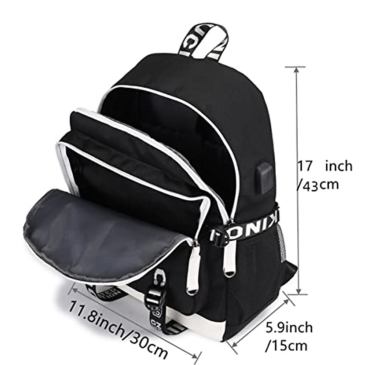 Luckbanjie 17'' Jujutsu Kaisen Cosplay Backpack with USB Charging Port, Anime JJK gojo satoru School Backpacks Bag Daypack for Women Men (B)