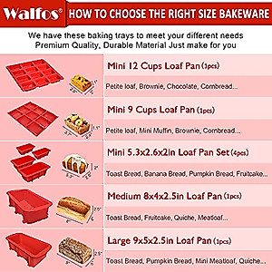 Walfos Silicone Loaf Pan - Non-Stick Silicone Bread Pan, Just PoP Out! Perfect for Bread, Cake, Brownies, Meatloaf, BPA Free & Dishwasher Safe