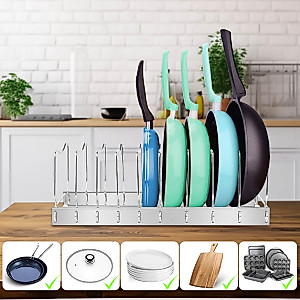 JORETLE Lid Organizer Pot Lid Organizer Detachable and Adjustable Pots and Pans Organizer for Kitchen Cabinet Storage for Pots and Pans, Cutting Boards, Cooking Utensils (1 pack)