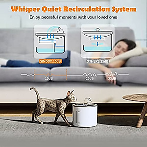 Cat Water Fountain Stainless Steel - SINDOX Dog Water Bowl Fountain, 2.6L/88oz Automatic Cat Fountains Super Quiet Pet Drinking Water Dispenser for Cats, Dogs, Multiple Pets with 3 Filters - White