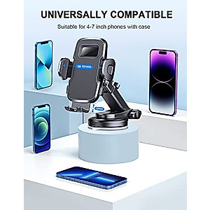 Dawinga Car Phone Holder Mount, [Military-Grade Suction] Phone Mount for Car Dashboard/Windshield/Vent，4-in-1 Universal Hands-Free Phone Holder for Car Compatible with iPhone 14 13 12 11 Pro Max, etc