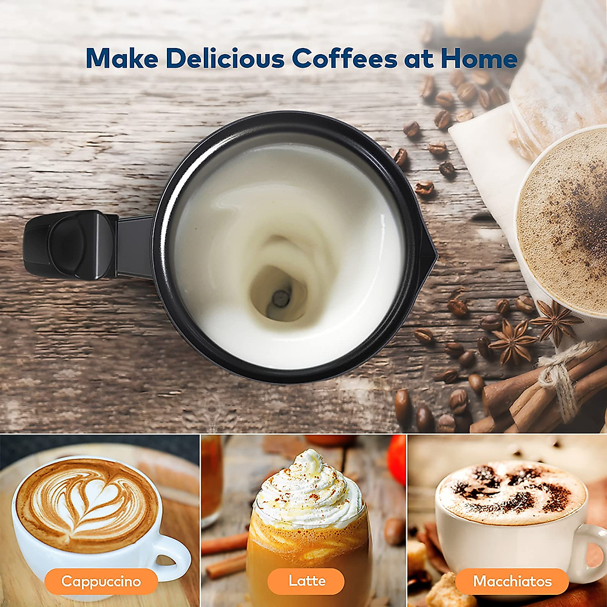 Milk Frother, Stainless Steel Milk Steamer with Hot &Cold Milk Functionality, Automatic Foam Maker For Coffee, Hot Chocolates, Latte, Cappuccino, Electric Milk Warmer, Silent Operation, 120V