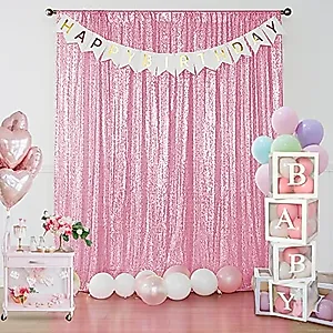 Sugargirl Pink Sequin Backdrop Curtain 2 Panels 2FTx8FT Glitter Pink Background Drapes Sparkle Photography Backdrop for Party Wedding Birthday Wall Decoration