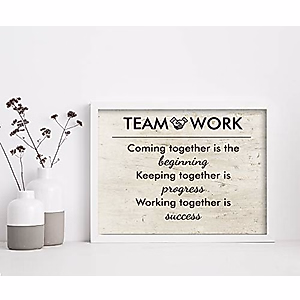 Teamwork Coming Together Is The Beginning Office Wall Art Decor Prints - Unframed 8x10 - Motivational Quotes Pictures for Office - Posters with Inspirational Sayings