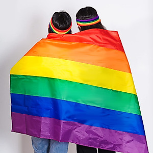 2 Pack LGBTQ Gay Pride Rainbow Set, Lesbian Gay Pride Stuff Rainbow Pride Cape Sunglasses Headband Rainbow Costume for Men Women