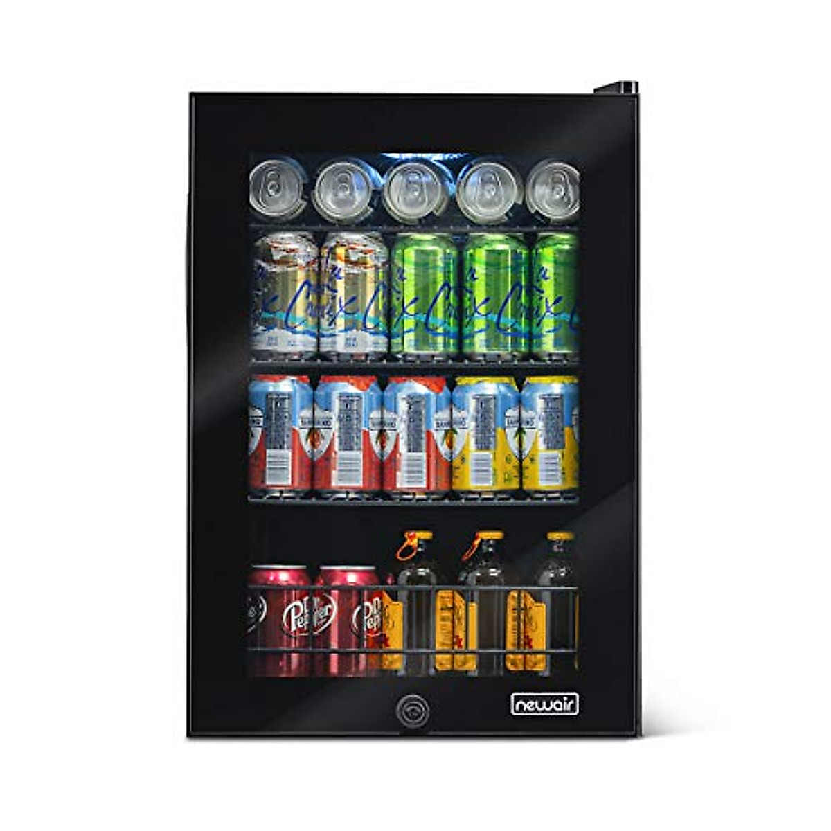 NewAir Beverage Refrigerator Cooler with 90 Can Capacity - Mini Bar Beer Fridge with Right Hinge Glass Door - Cools to 34F - AB-850B - Black