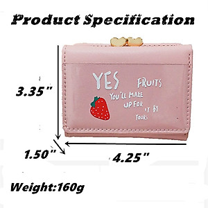 Loxepur Women Cute Fruit Print Wallet Tri-Fold Multi-card Coin Purse (Pink)