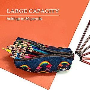 LParkin Rainbows Clouds Canvas Pencil Case Pen Bag Pouch Stationary Gadget Case Makeup Cosmetic Bag Kawaii Box