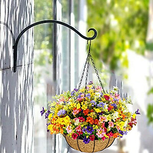 Lesrant 12inch Autumn Artificial Flower Hanging Basket,Artificial Hanging Plants Outdoors Fake Flowers Silk Daisy Hanging Flower Basket for Outside Porch Patio Garden Decoration
