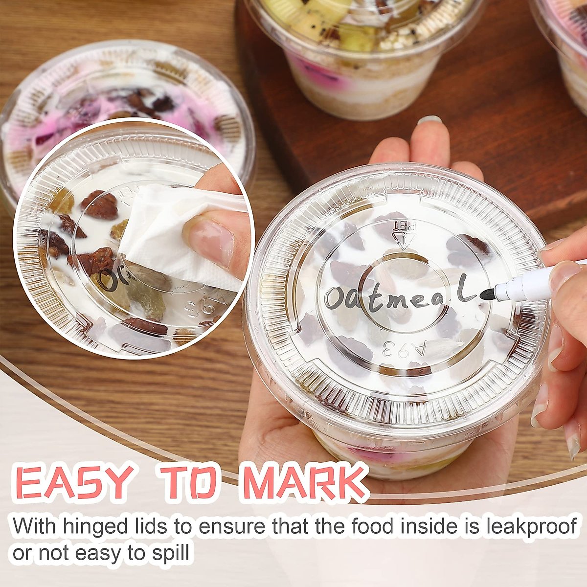 200 Pcs 9 oz Disposable Overnight Oats Jars Container with Lids and Spoons Set, Include 100 Pieces Plastic Yogurt Parfait Cups with Lids and 100 Pcs Spoons for Breakfast Snack Fruit, Veggies and Dips
