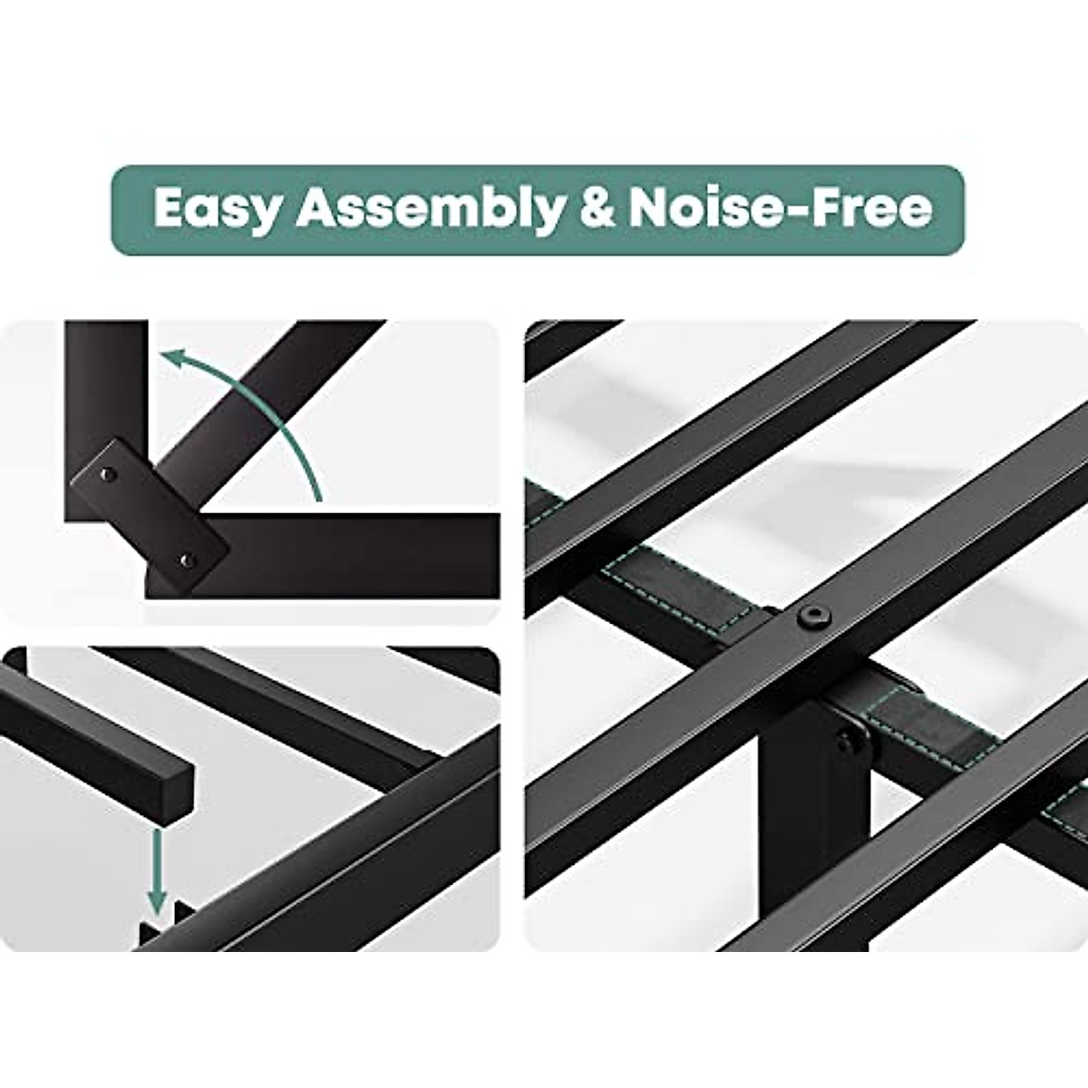 FSCHOS Full-Size-Bed-Frame-with-Headboard and Footboard, 18 Inch Metal Platform , Premium Steel Heavy Duty Bed Frame Full No Box Spring Needed, Easy Assembly, Black