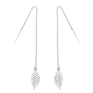 Boho Minimalist Long Thin Linear 925 Sterling Silver Leaves Dangle Earrings Chain for Women Elegant Threader Earrings