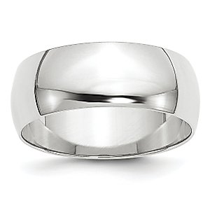 Solid 10k White Gold 8 mm Rounded Wedding Band Ring Size 8