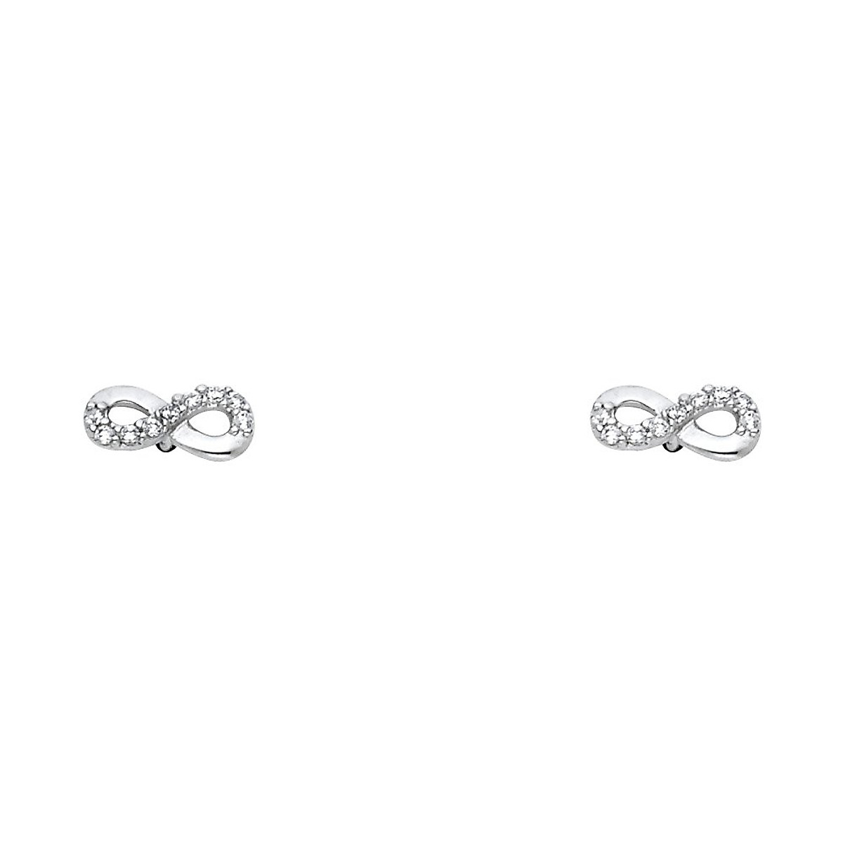 14k REAL White Gold Infinity Stud Earrings with Screw Back