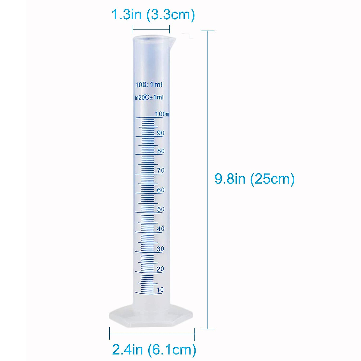 10Pack 100ml Plastic Graduated Cylinder, Plastic Measuring Cylinder Set, 2-Sided Marking Lab Cylinders, Clear Science Measuring Cylinder for Home and School Science, Laboratory Supplies