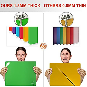 Extra-Thick Plastic Cutting Boards for Kitchen Dishwasher Safe Non-SIip, Flexible Cutting Mats for Cooking, No-Porous, BPA-Free, Food Icons & EZ-Grip Handle (Colorful Set of 4)
