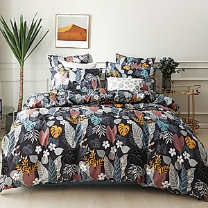 CoutureBridal Tropical Plant Duvet Cover Set King Size Multicolored Monstera Leaf Print Bedding Set with Zipper Ties 3 Pieces Soft Microfiber Aesthetic Comforter Cover Stylish Deco