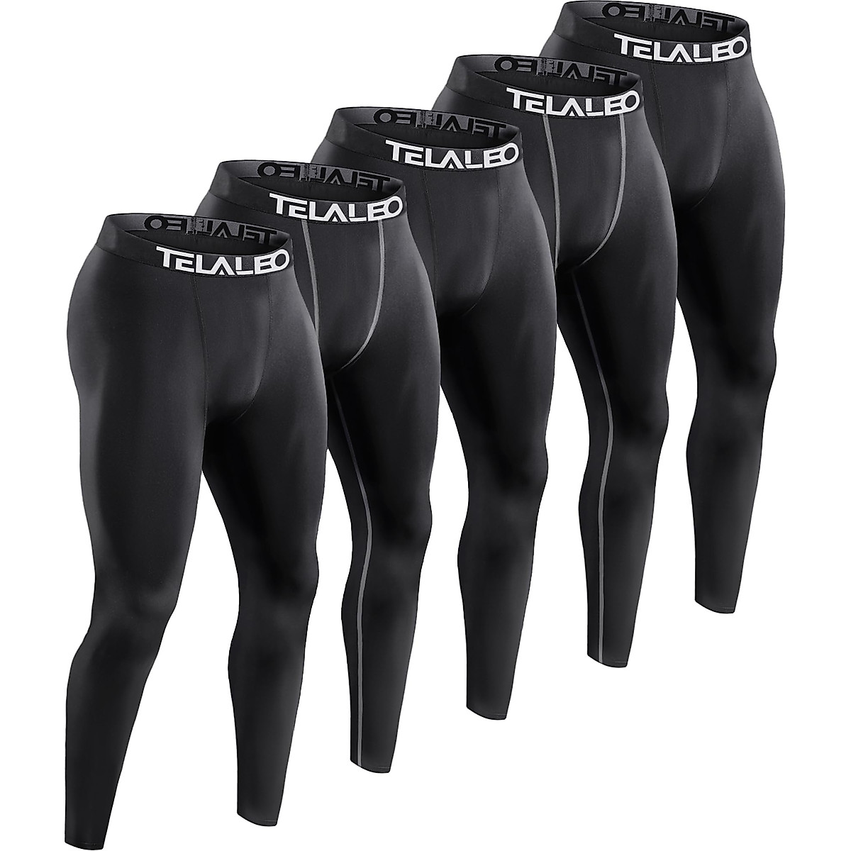 TELALEO 5 Pack Men's Compression Pants Workout Leggings Running Athletic Sports Basketball Tights Baselayer XL