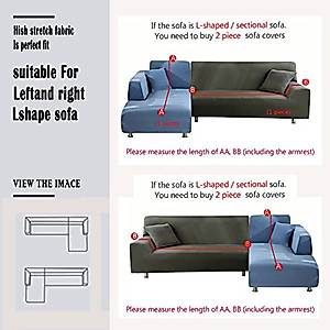 JunJiale Sectional Couch Covers 2-Piece Softness Sofa Cover Super Stretch L-Type Couch Slipcover 4 Seater + 4 Seater Furniture Protector (Blue