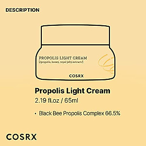 COSRX Propolis Cream, Hydrating Lightweight Face Moisturizer with 64.5% Propolis Extract, Nourish and Soften Dry Skin, 2.19 fl.oz / 65ml, Not Tested on Animals, No Parabens, No Sulfates, No Phthalates, Korean Skincare