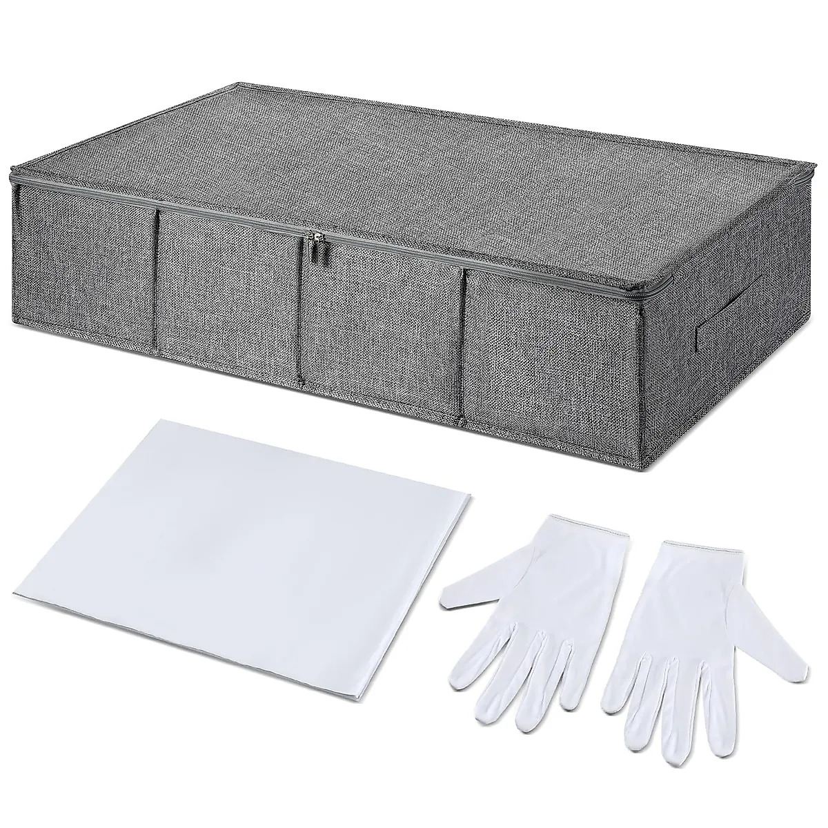 Wedding Dress Preservation Box Kit Dress Storage Box with 1 Microfiber Gloves and 100 Sheets Acid Free Tissue Paper for Storage Wedding Clothing Gown(30 x 15.7 x 7 Inch,Gray, White)