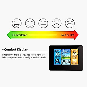 Peahog Weather Station Wireless Indoor Outdoor Thermometer, Color Display Digital Weather Station with Atomic Clock Calendar Temperature Alarm Forecast Station with Barometer and Adjustable Backlight