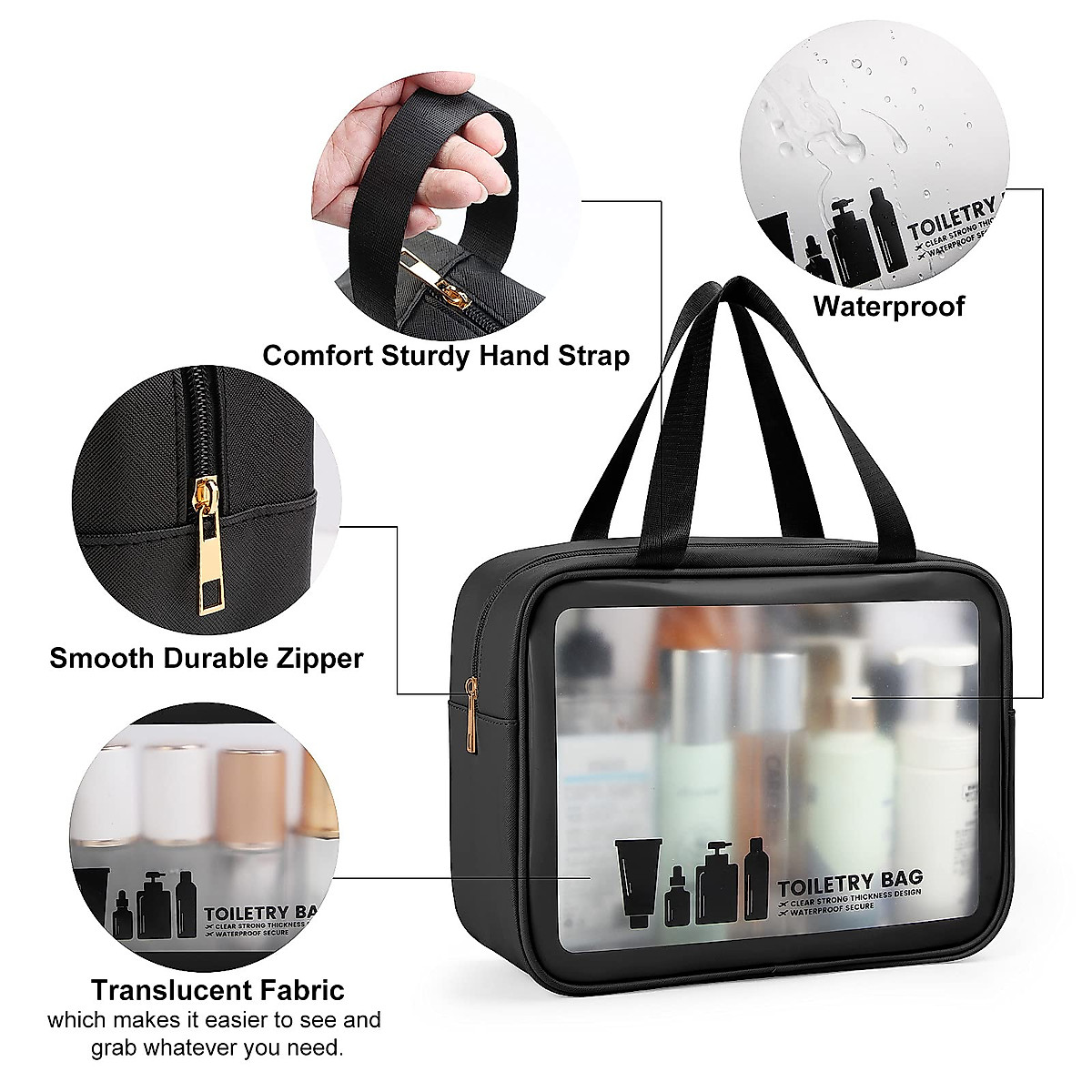 MAANGE Toiletry Bag for Women Men, Translucent Waterproof Makeup Cosmetic Bag Travel Organizer for Accessories, Toiletries