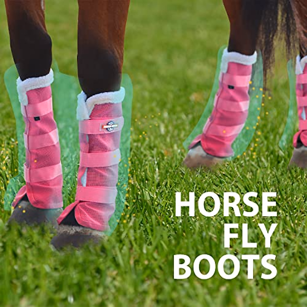 Harrison Howard Horse Fly Boots Summer Protection with Fleece Trim to Eliminate Rubbing Comfortable and Ventilating Mesh Leg Guards Set of 4 Magenta M