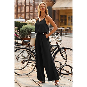 PRETTYGARDEN Women's Summer 2 Piece Set Sleeveless V Neck Cami Top Wide Leg Pants Loose Fit Casual Outfit (Black,X-Large)