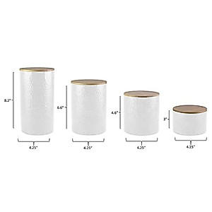 American Atelier Embossed Canister Set 4-Piece Ceramic Set Jar Container with Wooden Lids for Cookies, Candy, Coffee, Flour, Sugar, Rice, Pasta, Cereal & More White
