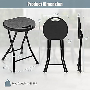 Giantex Set of 2 Folding Stool, Round Foldable Bar Stools, 2 Pack Portable Folding Chairs with Handle, Collapsible Stools 18 Inch 330lbs Capacity for Camping RV Party (Black)