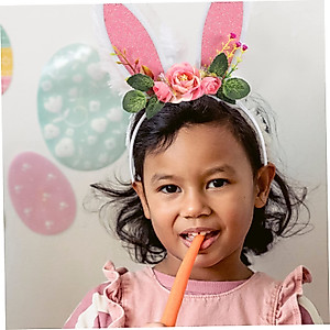 MUSISALY Easter Headband Rabbit Ears Hair Hoop Bunny Ears and Tail Rabbit Ear Hair Band Party Ears Headband Spring Bunny Hairband Flower Garland Hairband Cartoon Artificial Flower Plastic