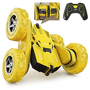 SGILE RC Stunt Car Toy Gift, 4WD Remote Control Car with 2 Sided 360 Rotating Rc Car for Kids Girls Boys Age 6 7 8 12, Yellow
