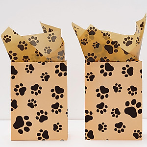 Whaline 100Pcs Pet Paw Print Tissue Paper Brown Kraft Black Gift Wrapping Paper Dog Paw Packaging Paper DIY Art Craft Paper for Farmhouse Home Birthday Pet Treat Party Gift Decor, 14 x 20 Inch