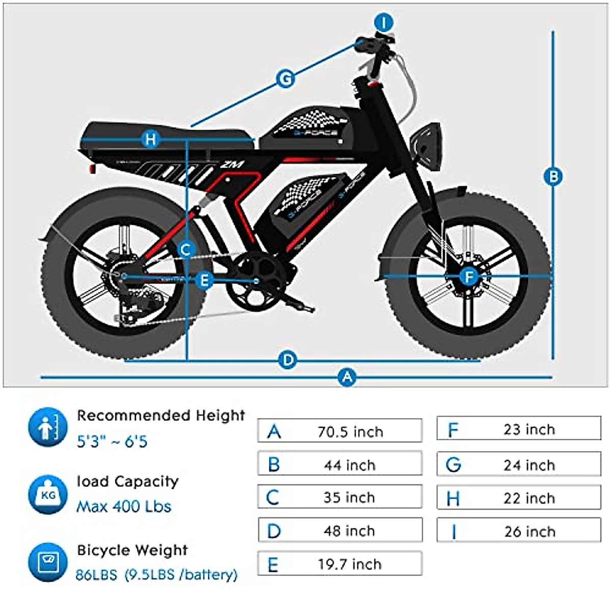 G-Force ZM Electric Bike with 750W Motor,20" x 4" Fat Tires Electric Bicycle for Adults with 48V 33.5Ah/20Ah Removable Battery,Extra-Long Range, 28 MPH,Shimano 7 Speed System,Dual Hydraulic Brakes