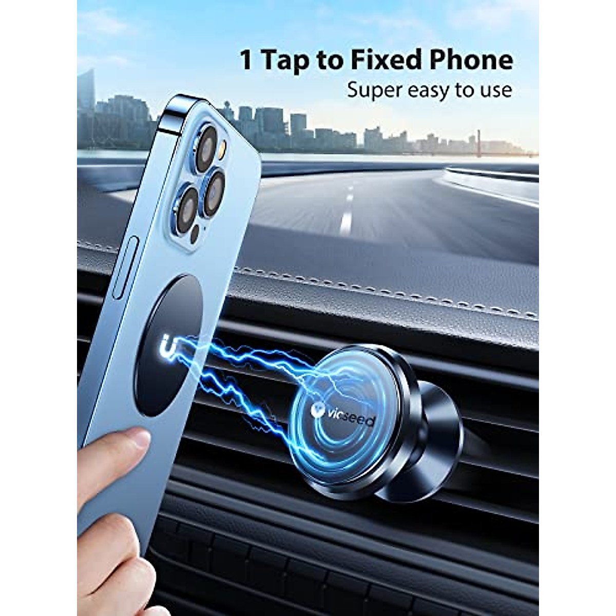 VICSEED Dainty Magnetic Phone Holder for Car Strong Power Magnetic Phone Car Mount Cast-Iron Phone Magnet for Car Air Vent Phone Mount 360° Rotation Fit for All Cell Phones, Cases