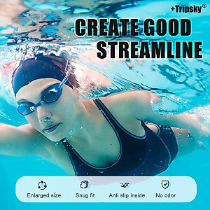 Tripsky Extra Large Swim Cap for Women Men,Waterproof Silicone Swimming Caps Ideal for Long Hair, Thick Curly Hair & Dreadlocks Braids Weaves Afro Hair - Keep Hairstyle Unchanged (Black)