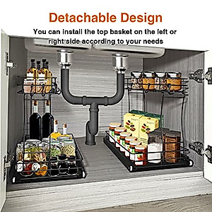 wiiAiloo Pull Out Cabinet Organizer 2 Tier Under Sink Cabinet Organizer Storage Shelf with Sliding Storage Basket for Kitchen Bathroom Laundry Room, Request at Least 11 inch Cabinet Opening