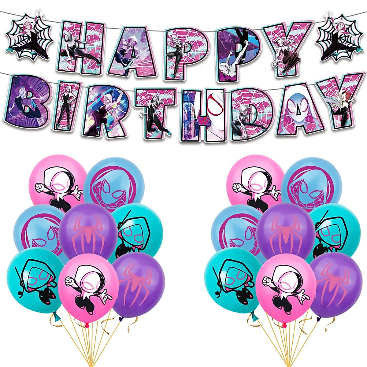 Spider girl Birthday Party Decorations,Pink Super Girls Decorations Includes Happy Birthday Banners,Cupcake Toppers,Balloons