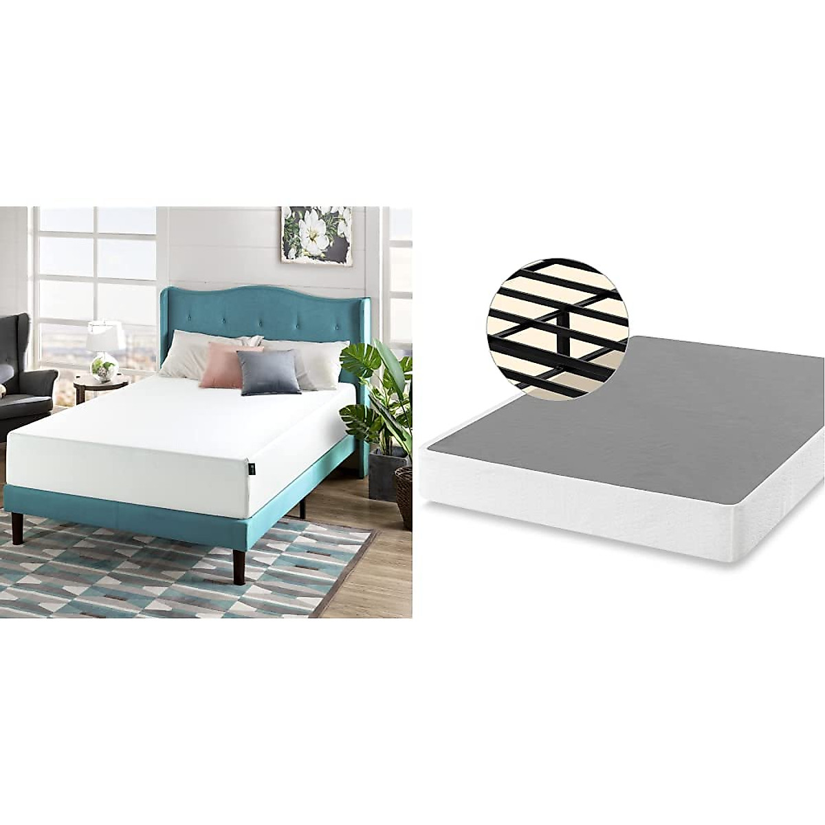 Zinus 12 Inch Green Tea Memory Foam Mattress, California King & 9 Inch Metal Smart Box Spring/Mattress Foundation/Strong Metal Frame/Easy Assembly, California King, Black