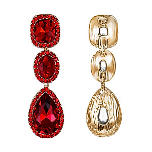 EVER FAITH Women's Crystal Gorgeous Party Square Oval Teardrop Dangle Earrings Red Gold-Tone