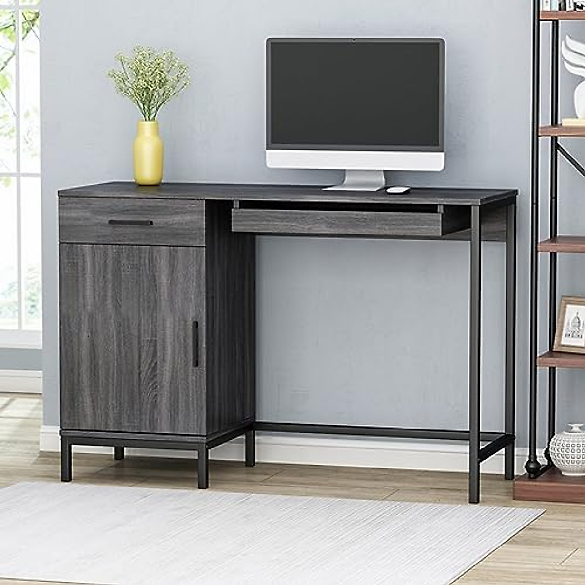ENGERIO Home Office Desk with Storage Drawers, Computer Desk with Drawer Keyboard Tray, 43" Writing Study Desk Gaming Table, Retro Industrial Office Table Workstation (Dark Gray)
