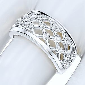 PRSTANI Sterling Silver 9mm Wide Grid Small Simulated Round Brilliant Cut Diamonds Wedding Band Cocktail Ring (9.5)