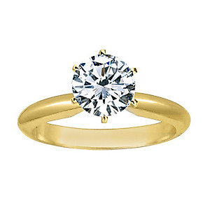 Houston Diamond District 1 Carat Round Cut Diamond Solitaire Engagement Ring 14K White Gold 6 Prong (J, SI2-I1, 1 c.t.w) Very Good Cut (yellow-gold, 5.5)