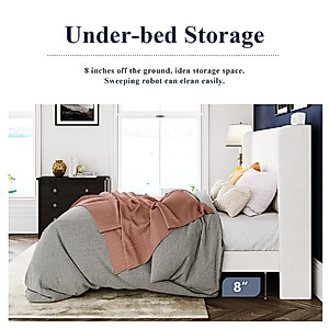 Allewie Full Size Velvet Bed Frame/Vertical Channel Tufted Wingback Headboard/Upholstered Platform Bed/Strong Wooden Slats/No Box Spring Needed/Easy Assembly/White