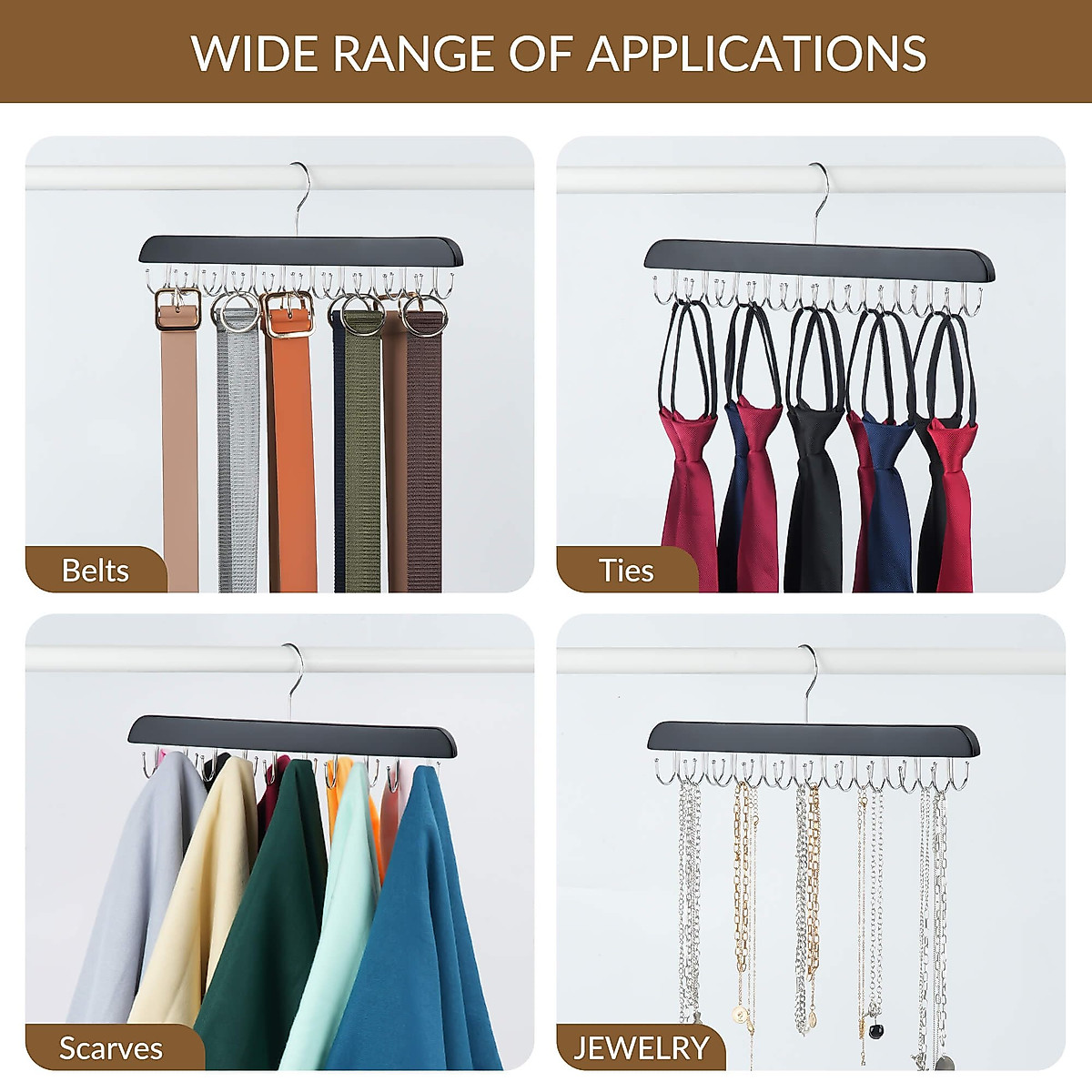 ZEDODIER Bra Hanger for Closet, Tank Top Hanger 20 Hooks Capacity, Wood Space Saving Hanger Closet Organizers and Storage for Dorm & Apartment, Black