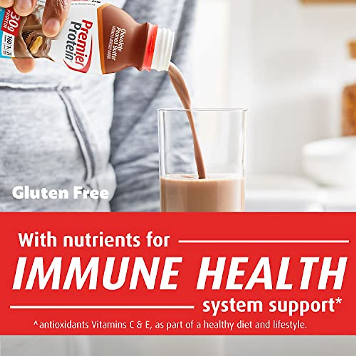Premier Protein Shake, Chocolate Peanut Butter, 30g Protein, 1g Sugar, 24 Vitamins & Minerals, Nutrients to Support Immune Health, 11.5 Fl Oz, 12 Count