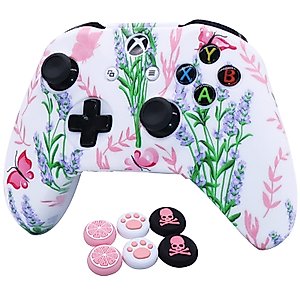 RALAN Pink Controller Skins for Xbox One, Silicone Controller Cover Skin Protector Compatible for Xbox Ones Controller (Pink Pro Thumb Grip x 2,Cat + Skull Cap &Cover Grip x 2) Blue Butterfly Pink