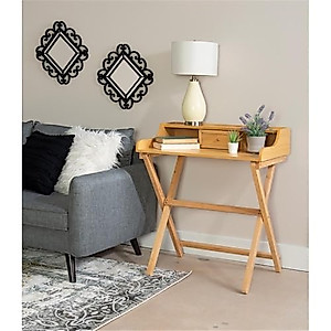 Linon Cade Wood Folding Desk with Small Drawer in Natural Brown Stain