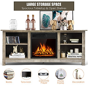 Tangkula Fireplace TV Stand for TVs up to 65 Inches, 58 Inches Media Console Table w/Fireplace, 1500W Electric Fireplace Stove TV Storage Cabinet w/Remote Control, Adjustable Brightness & Heat